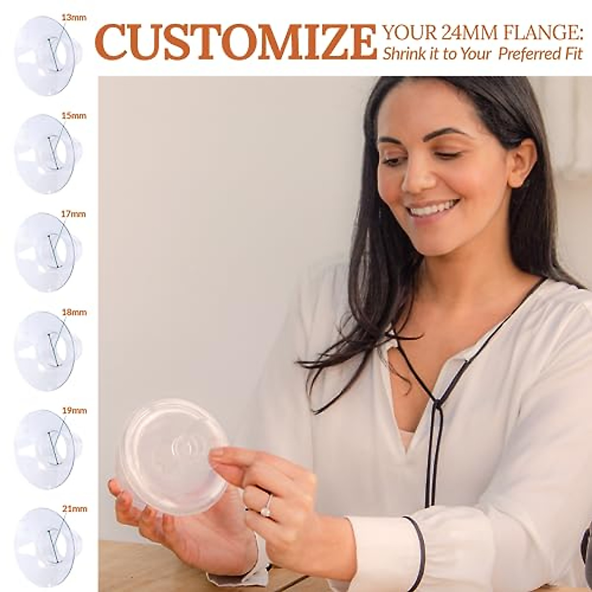 Flange Inserts for Breast Pumps; Convert 24mm Flange to 17mm; Medela, Spectra, Elvie Stride, Willow Go, Momcozy, Mom Cozy, Ainsir, Iapoy, Hygeia, Mommed, Motif, Tsrete, Ikare, Zomee (2pcs, 17mm)