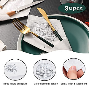 80 Pack Disco Party Cocktail Napkins Stylish Disposable 70s 80s 90s Party Supplies Cocktail Napkins Party Napkins Paper Napkins for Engagement Birthday Graduation Baby Shower Supplies(White)