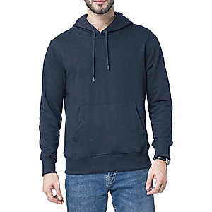 Maiyifu-GJ Men's Solid Athletic Hooded Sweatshirt Casual Long Sleeve Pullover Hoodie Comfy Sports Hoodies with Kanga Pocket (Dark Blue,Small)