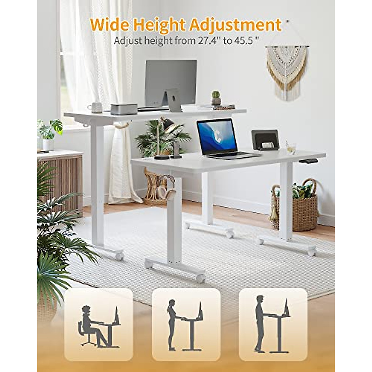CubiCubi Electric Standing Desk, 55 x 24 Inches Height Adjustable Sit Stand Desk, Ergonomic Home Office Computer Workstation, White