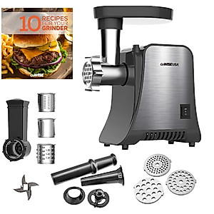 GoWISE USA GW88010 800-Watt Max 4-in-1 Electric Meat Grinder and Food Processor, Small, Stainless Steel