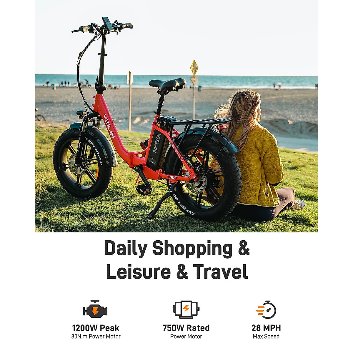 VITILAN Step Through Electric Bike, Folding 750W Step Thru EBikes for Adults 1200W Peak, 20”*4” Electric Bike Fat Tire, 20AH Sam-Sung Battery Electric Bicycle, 28Mph Ebike for Men Women, Black