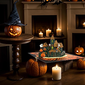 CNLITIHEKA Spooky Castle Halloween Cards, Halloween Pop Up Cards, 3D Halloween Greeting Cards for Kids, Family, Friends.