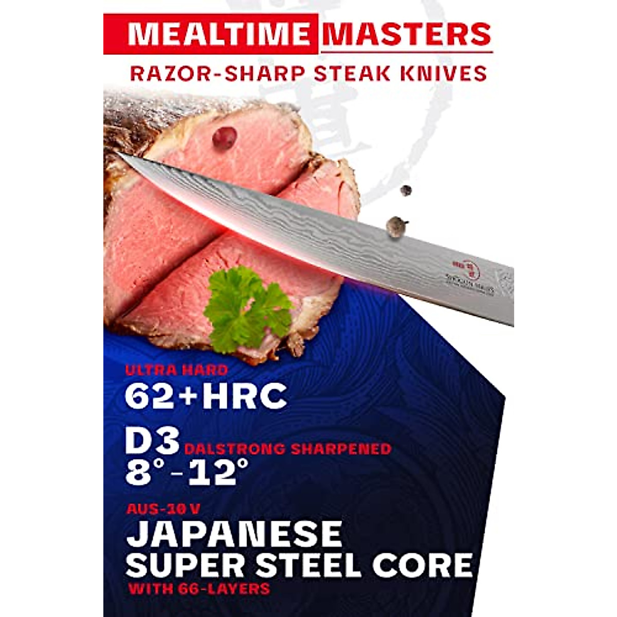 DALSTRONG Steak Knives Set - 5 inch - Shogun Series ELITE - Damascus - Japanese AUS-10V Super Steel - 4 Piece - Razor Sharp Fillet Knives - Table Set - Razor Sharp Kitchen Knife Set - Sheaths Included