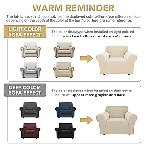 H.VERSAILTEX Stretch Chair Sofa Slipcover 1-Piece Couch Armchair Cover Furniture Protector Fit Chair Width Up to 47 Inches Soft with Elastic Bottom for Kids(One Seater Chair, Natural)