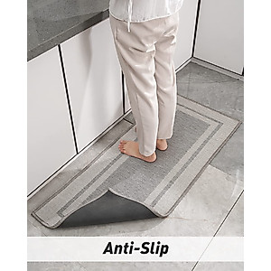 PADOOR Kitchen-Rugs Washable, Rubber Backing Non-Slip Kitchen Mat,Absorbent Kitchen Floor Mats in Front of Sink, Kitchen Mats for Floor Grey 17"x32"