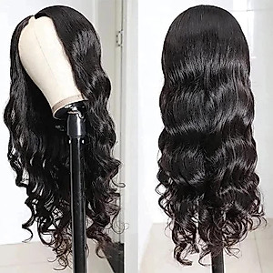 Xagujpo V Part Wig Human Hair Body Wave Wigs Upgrade U Part Wigs Brazilian Virgin Human Hair Wigs For Black Women Glueless Clip In Half Wig V Shape Wigs No Sew In 180% Density Natural Color 18inch