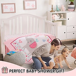 Honkaii Crib Bedding Set for Boys Girls 3-Piece, Grey Elephant Baby Nursery Set, Safari Theme Crib Set, 100% Cotton Crib Sheet, Crib Skirt, Crib Comforter Included, Baby Boy Nursery Decor