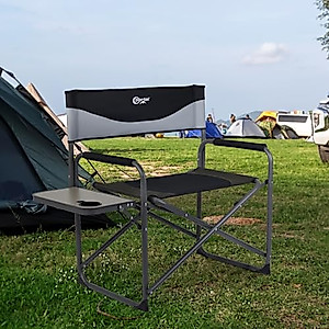 PORTAL 27.6 Inch Extra Wide Directors Foldable XXL Folding Chair with Side Table for Outdoors and Indoors, Heavy Duty Supports 600 LBS, Black/Grey
