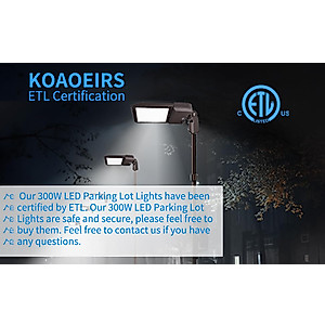 300W LED Parking Lot Light,5500K Adjustable Slip Fit Mount with 1000W Metal Halide/HPS Replacement,IP65 Waterproof, 39000 Lumens Outdoor LED Commercial Lighting for Stadium,Roadways,Street Light