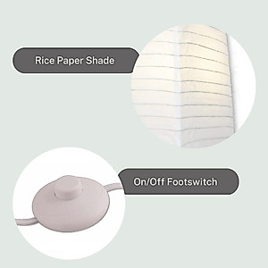 LIGHTACCENTS Japanese Style Rice Paper Floor Lamp - 50 Inches Tall, White Paper Shade, Chrome Base, On/Off Foot Switch - Ideal for Living Room