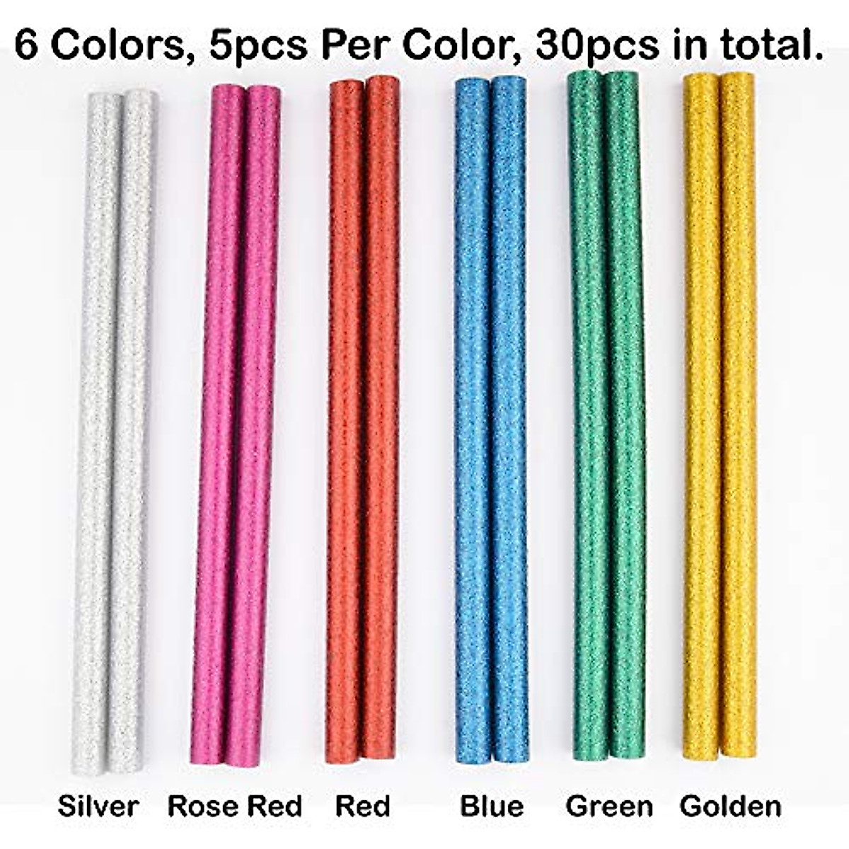 BATDIYOW Mini Glitter Glue Gun Sticks Colored 30 PCS 6 Colors 0.27 in x 4 in Compatible with Most Glue Guns