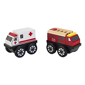 KidKraft Wooden 2-Piece Rescue Vehicle Play Set, Toy Ambulance and Fire Truck Cars, Gift for Ages 2+
