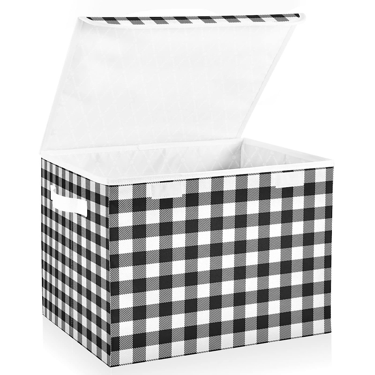 Kigai Storage Basket Buffalo Plaid Storage Boxes with Lids and Handle, Large Storage Cube Bin Collapsible for Shelves Closet Bedroom Living Room, 16.5x12.6x11.8 In