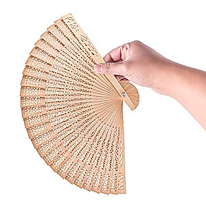 Super Z Outlet Chinese Sandalwood Scented Wooden Openwork Personal Hand Held Folding Fans for Wedding Decoration, Birthdays, Home Gifts (12 Pack)