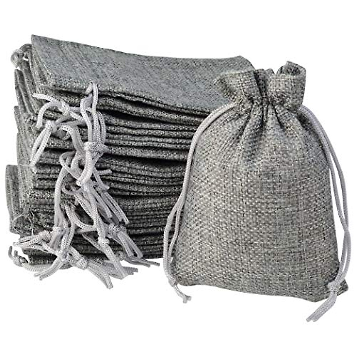 Tayfremn 45pcs Burlap Drawstring Bags Burlap Favor Bags Small Gray Burlap Bags, Burlap Party Favor Bags Drawstring Jewelry Pouch Treat Bags Craft Bags for Wedding Party Birthday Christmas DIY Craft