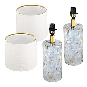 TPAMSWO Modern Coastal Table Lamps Set of 2, Natural Mother of Pearl Tiles Over Design Cylinder 22" Bedside Lamp,for Bedroom Living Room Home Office Desk Nightstand Table Lamp