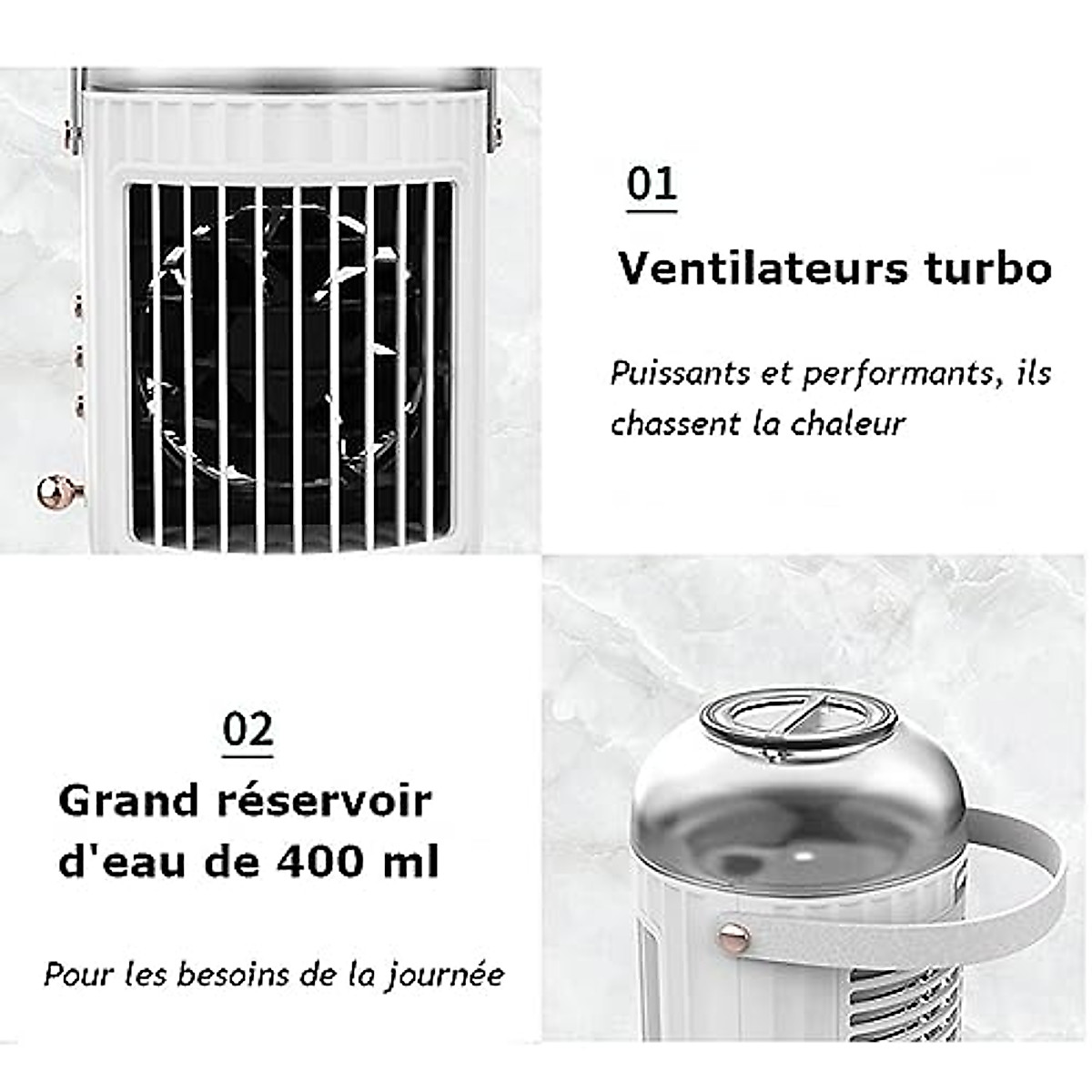 Cooling Fan - 400ml water tank Desktop Quiet Cooling Fan | Personal Ac 3 powerful speeds, 3 colors ambient light, Quiet Mini Air Conditioner for Room,Office,Desk,Camping,Bedroom