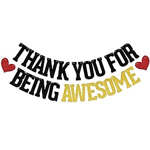 KEWUFD Thank You for Being Awesome Banner Black Glitter We Will Miss You Banner Thank You For Being Awesome Banner For Graduation/Farewell/Going Away Party Decoration Supplies For Men/Women