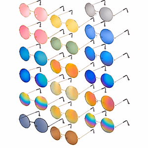 Blulu 18 Pairs Hippie Round Sunglasses for Women Men Bulk Retro Circle Hippie Glasses Metal Frame for Disco Party Accessory