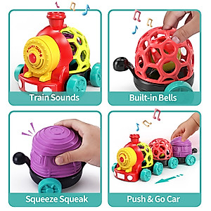 MOONTOY Baby Cars Toys for Babies 6-12 Months, Infant Toys Train Baby Boy Toys Soft Cars Ball Rattle Musical Toddler Push and Go Truck for 1 2 Year Old, Development Gift for 7 8 9 10 18 Month Boy Girl