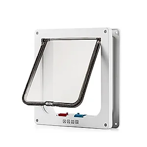 Depets Medium Cat Flap Door with 4 Way Lock (Outer Size 7.5" x 7.8"), Magnetic Pet Door Kit White, Weather-Resistant Cat Door for Cats & Doggy