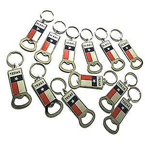 Texas Bottle Opener Key Chain Texas Flag Printed in Both Sides Pack of 12 - TEXAS Souvenir Plus 1 Austin State Capital Spinner Keychain
