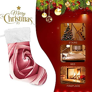 Kigai Christmas Stockings Romance Pink Rose Large Candy Stockings Stuffers Kids Cute Xmas Sock Decorations 1PC for Home Holiday Party 12" x18"