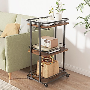 IBUYKE 3-Tier Home Bar Serving Cart,Kitchen Storage Carts with Wheels,11.79x15.72x33.01 inches,Rolling Mini Bar Cart for Home, Outdoor, Kitchen, Bedroom TMJ319H
