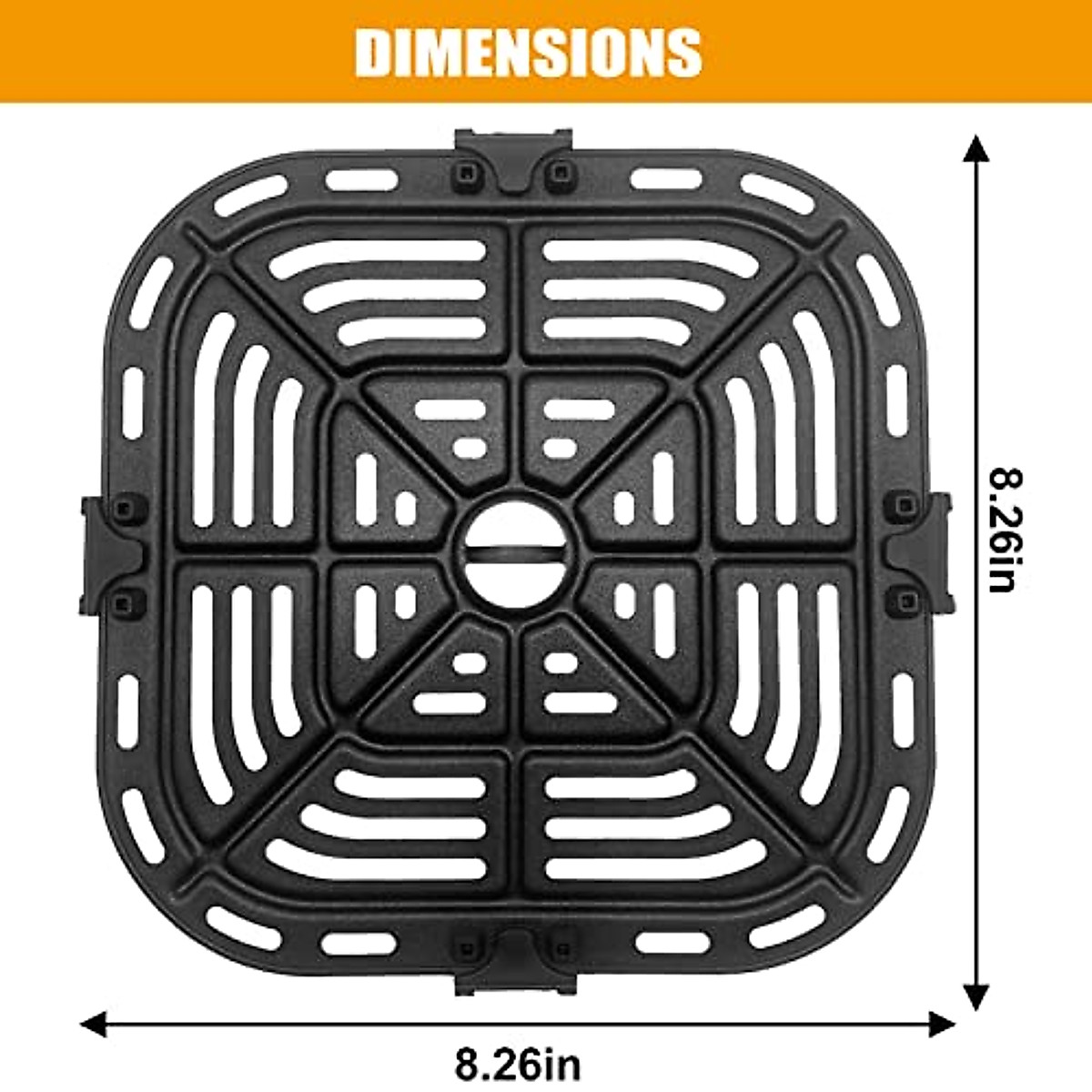 Air Fryer Grill Pan for COSORI Square Air Fryer Pro LE 5 Qt, Non-Stick 8.26’’*8.26’’ Air Fryer Rack Replacement Parts Accessories Grill Plate Crisper Plate Tray with Rubber Bumpers, Dishwasher Safe
