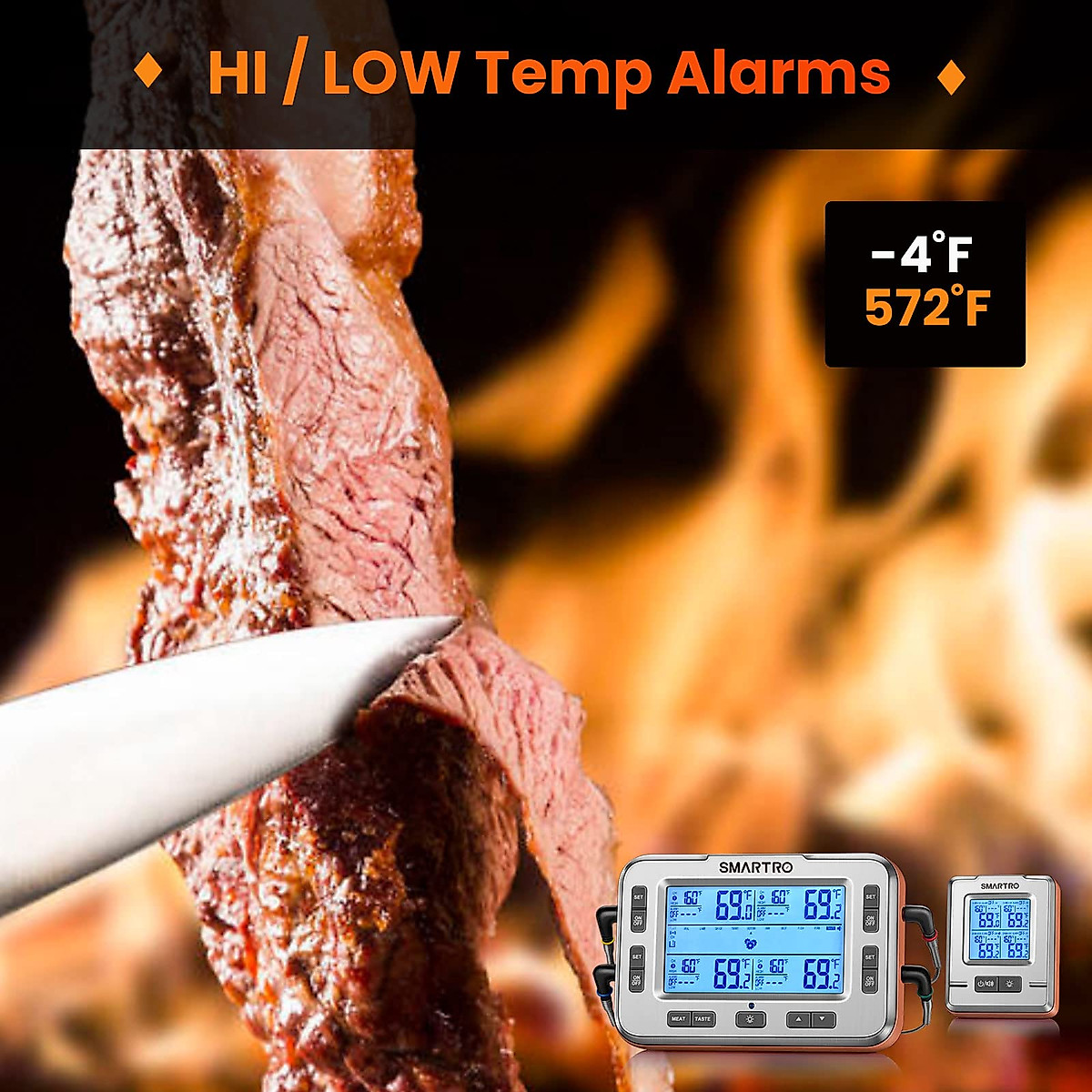 SMARTRO X50 Digital Wireless Meat Thermometer 4 Probes, 500ft Food Temp Monitoring Range for BBQ Grilling Smoker & Kitchen Cooking with Smart Alarm