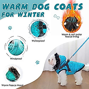 AIMYDOG Dog Winter Hoodie, Warm Cozy Dog Coat with Pockets, Waterproof Windproof Harness Dog Jacket, Thick Polar Fleece Pet Vest, Reflective & Adjustable Blue Dog Apparel for Small Medium Dogs & Cats