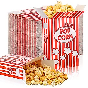 200 Count Carton Red and White Striped Popcorn Boxes Collapsible Popcorn Containers Disposable Popcorn Holders Bulk for Home Theater Carnival Movie Parties and Theater Night, 6 x 4 x 2 Inches