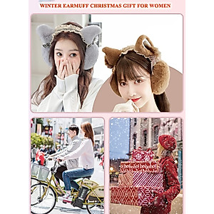 Lolita Winter Ear Muffs for Women Girls Cute Cat Ear Faux Fur Ear Warmer Outdoor Foldable Earmuff Party Costume Gift (Gray)