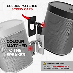 Play 1 Wall Mount, Black, Pair, Compatible with Sonos Play:1 Only, Twin Pack, Adjustable Swivel & Tilt Mechanism, 2 Mounting Brackets Includes All Fixings