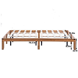 Dolonm Solid Wood Platform Bed No Box Spring Needed, Strong Wood Slat Support, 12 Inch Wooden Bed Frame King Size Natural Pine