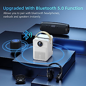 4K Projector with Android System 9.0, 12000 Lumen Projector with WiFi and Bluetooth for Outdoor Movies, Max 300” ±45°4D Display, Compatible with Smartphone, TV Stick, Laptop, PS4/XBOX, HDMI, USB, ZOOM