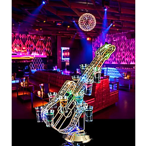 E-Greetshopping LED Champagne Wine Cup Holder,Guitar Shaped LED Lighted Bar Liquor Cocktail Shelve,Wine Glass Holder Display for Wedding Anniversary Graduation Birthday (without Cups)