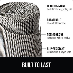 Gorilla Grip Drawer Shelf and Cabinet Liner, Thick Strong Grip, Non-Adhesive Liners Protect Kitchen Cabinets and Cupboard, Bathroom Drawers, Easy Install, Breathable Mat, 12" x20', Gray