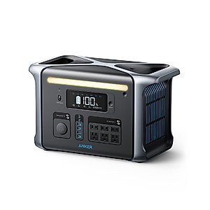 Anker 757 Portable Power Station, Powerhouse 1229Wh LiFePO4 Battery, 1500W Solar Generator with 6 AC Outlets (Solar Panel Optional), 2 USB-C Ports 100W Max, LED Light for Camping, RV, Power Outage (Renewed)