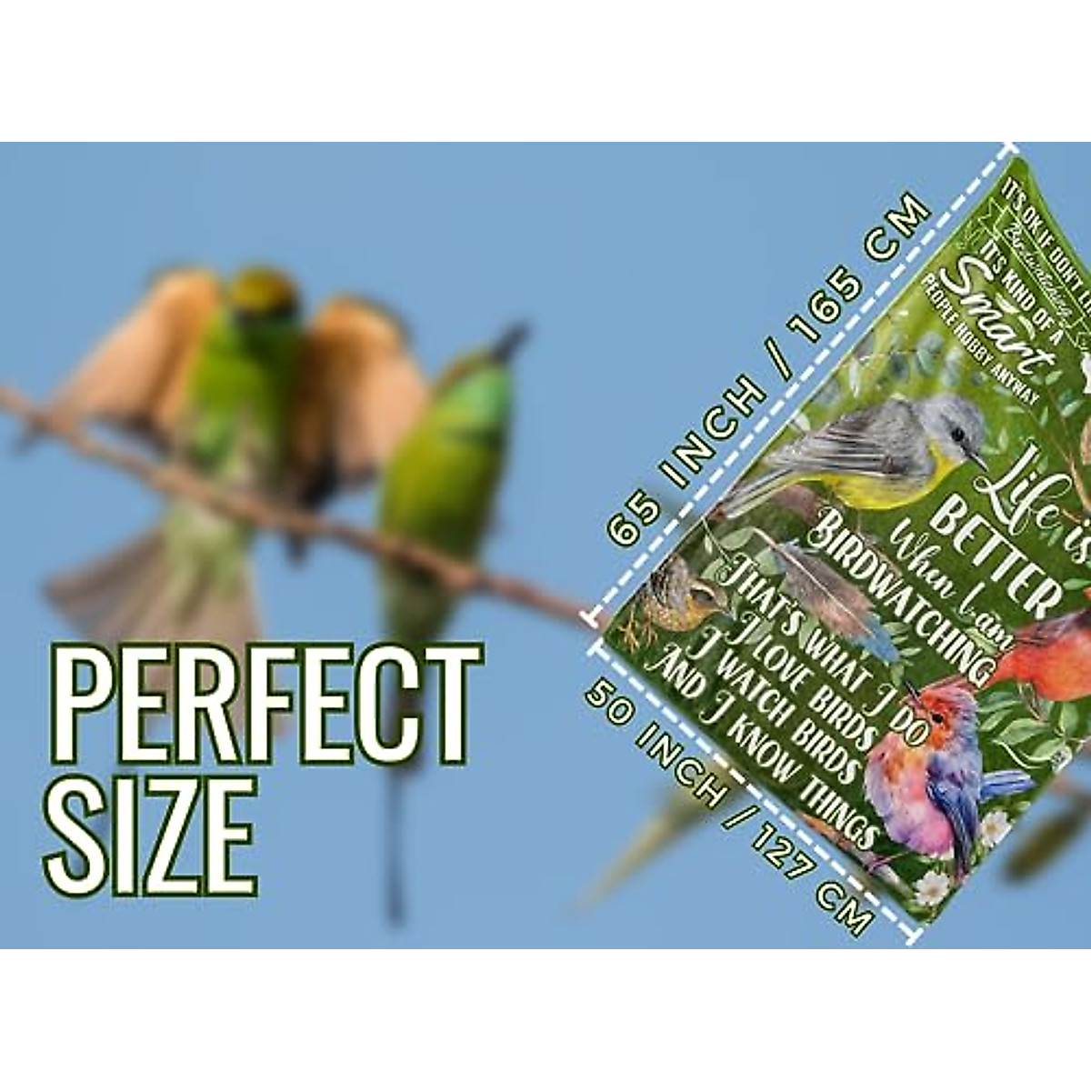 Bird Watching Gifts, Bird Blanket for Bird Lovers & Bird Watchers, Bird Lover Gifts, Bird Nerds Gifts, Bird Watching Blanket, Blanket for Bird Lovers, 65 x 50 Inches Flannel Throw Blanket, Green