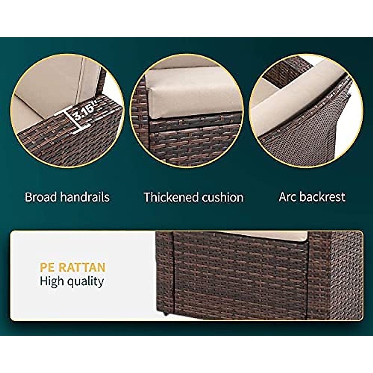 FDW 4 Pieces Patio Sectional Sofa Rattan Chair Outdoor Backyard Porch Poolside Balcony Garden Furniture with Coffee Table, Brown