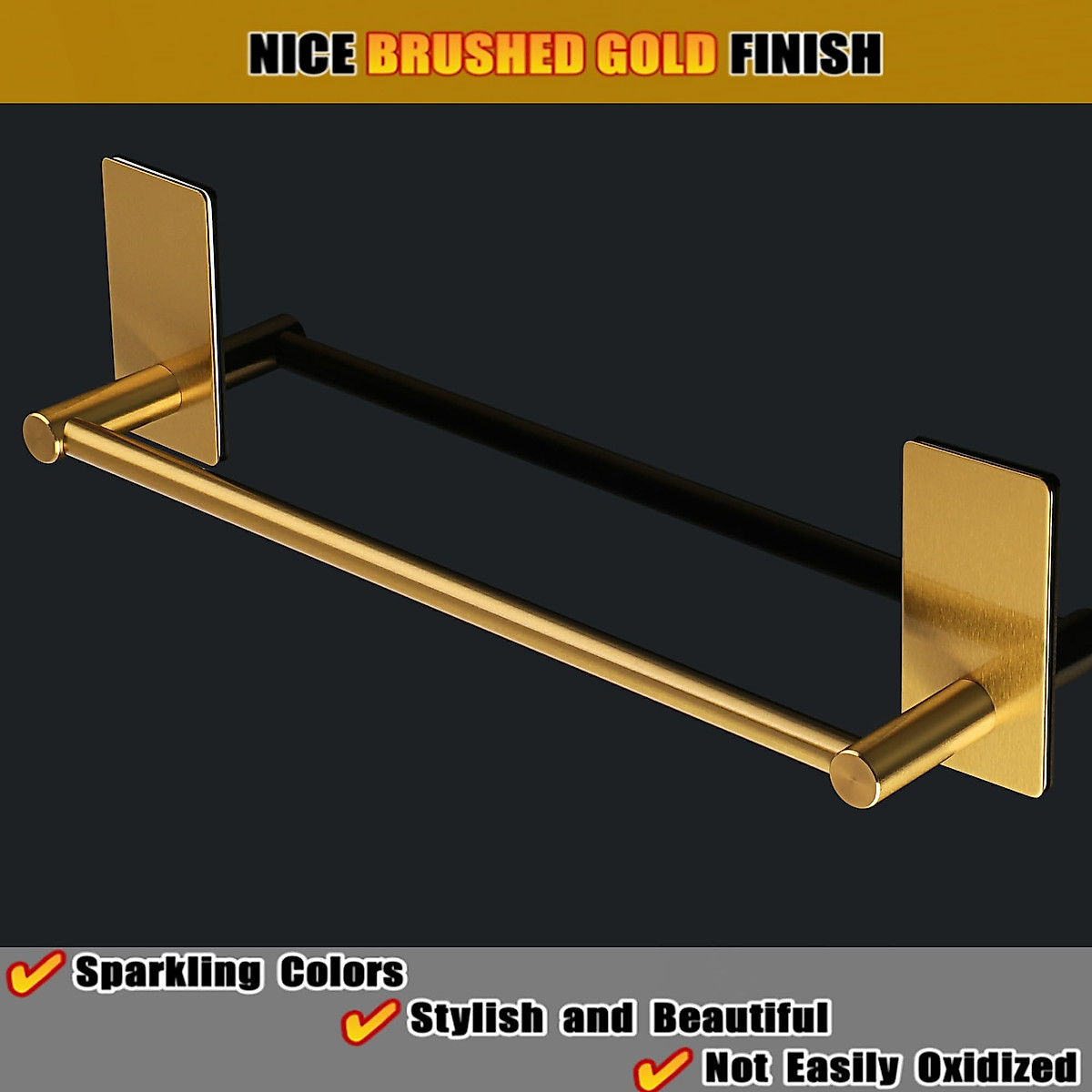 Alise Bath Single Towel Bar,Towel Rail Towel Rack Towel Hanger Towel Holder for Bathroom and Kitchen,Self Adhesive Free-Drilling Wall Hanging 12-Inch,GWLD030-G SUS 304 Stainless Steel Gold Finish