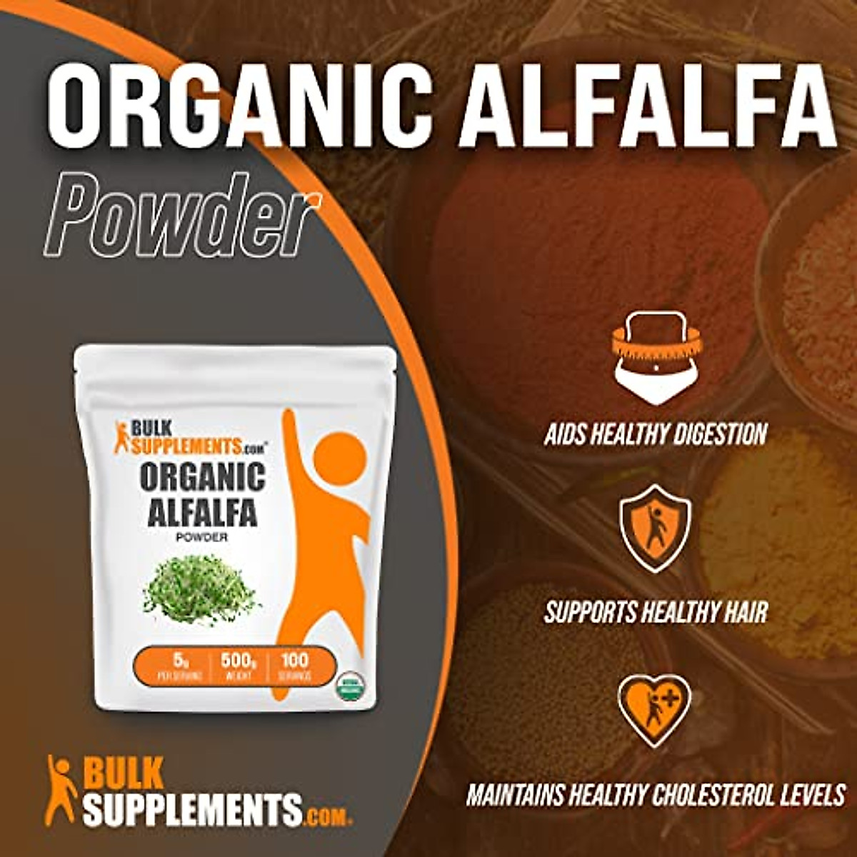 BULKSUPPLEMENTS.COM Organic Alfalfa Powder - Alfalfa Grass Powder - Alfalfa Organic Powder - Alfalfa Sprouts Supplement - Alfalfa Supplement - Green Superfood Powder (500 Grams - 1.1 lbs)