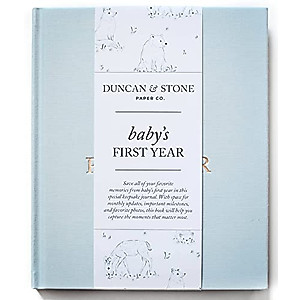 Baby First Year Book (Sky Blue, 112 Pages) - Memory & Milestone Baby Photo Album from Pregnancy to Baby's 1st Year - Baby Memory Gifts for New Moms