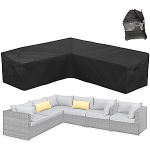 Skyour Patio Furniture Sectional Couch Sofa Cover Weatherproof Heavy Duty 420D Oxford Outdoor L Shaped Sectional Garden Rattan Corner Sofa Furniture Protector Covers Black (Right Side Long: 87x112in)