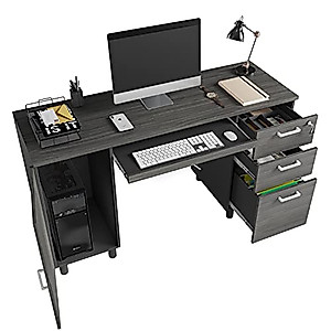Modern Design By Crafts & comfort Venice Computer Desk - Office Desk with 3 Drawers & CPU Storage Cabinet - Laptop Workstation with Keyboard Tray & Cable Hole - Home & Office Supplies -Slate/Black