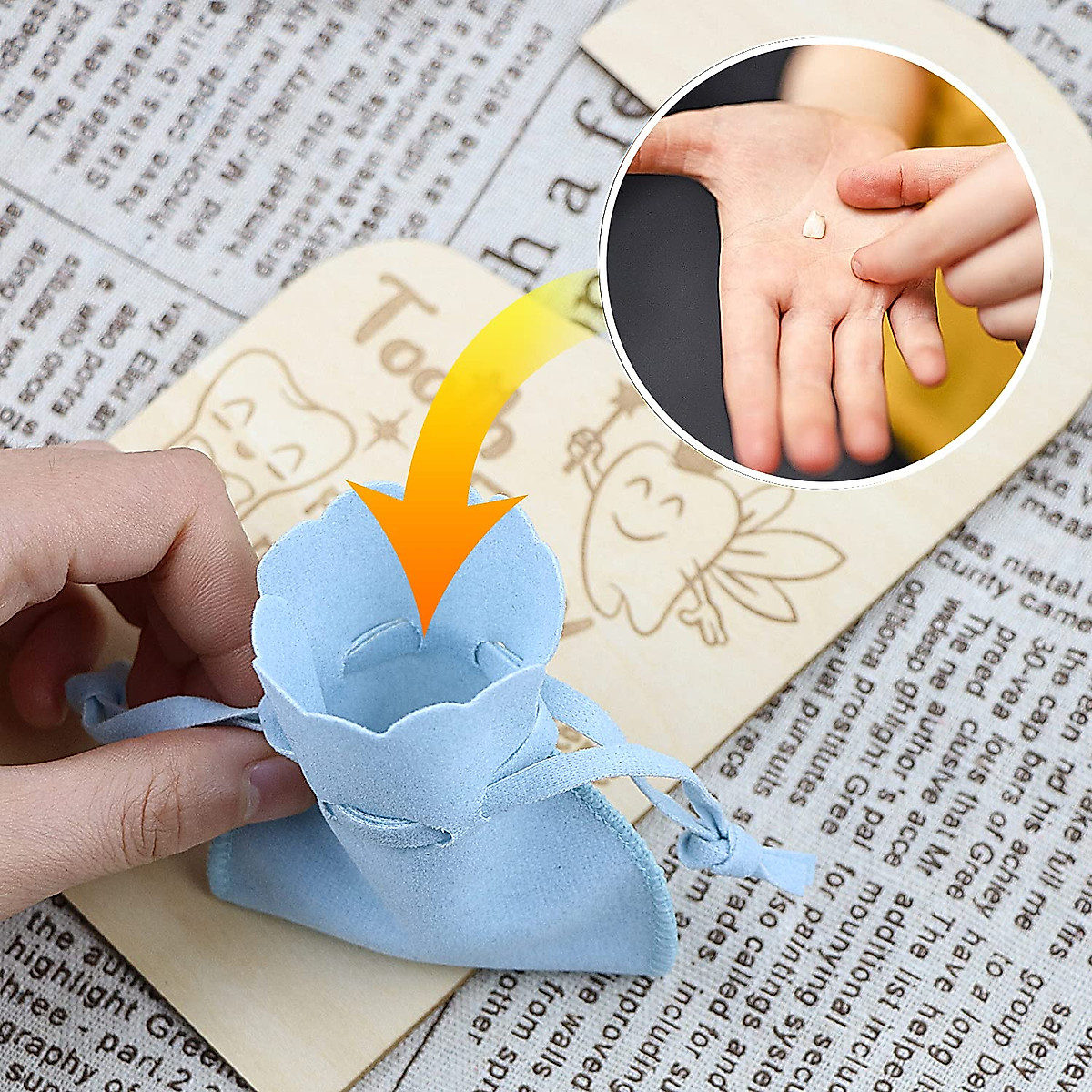 MoonBrush Tooth Fairy Door Hanger Set, with Tooth Bags Encourage Gift for Lost Teeth Kids, 4 Piece Set