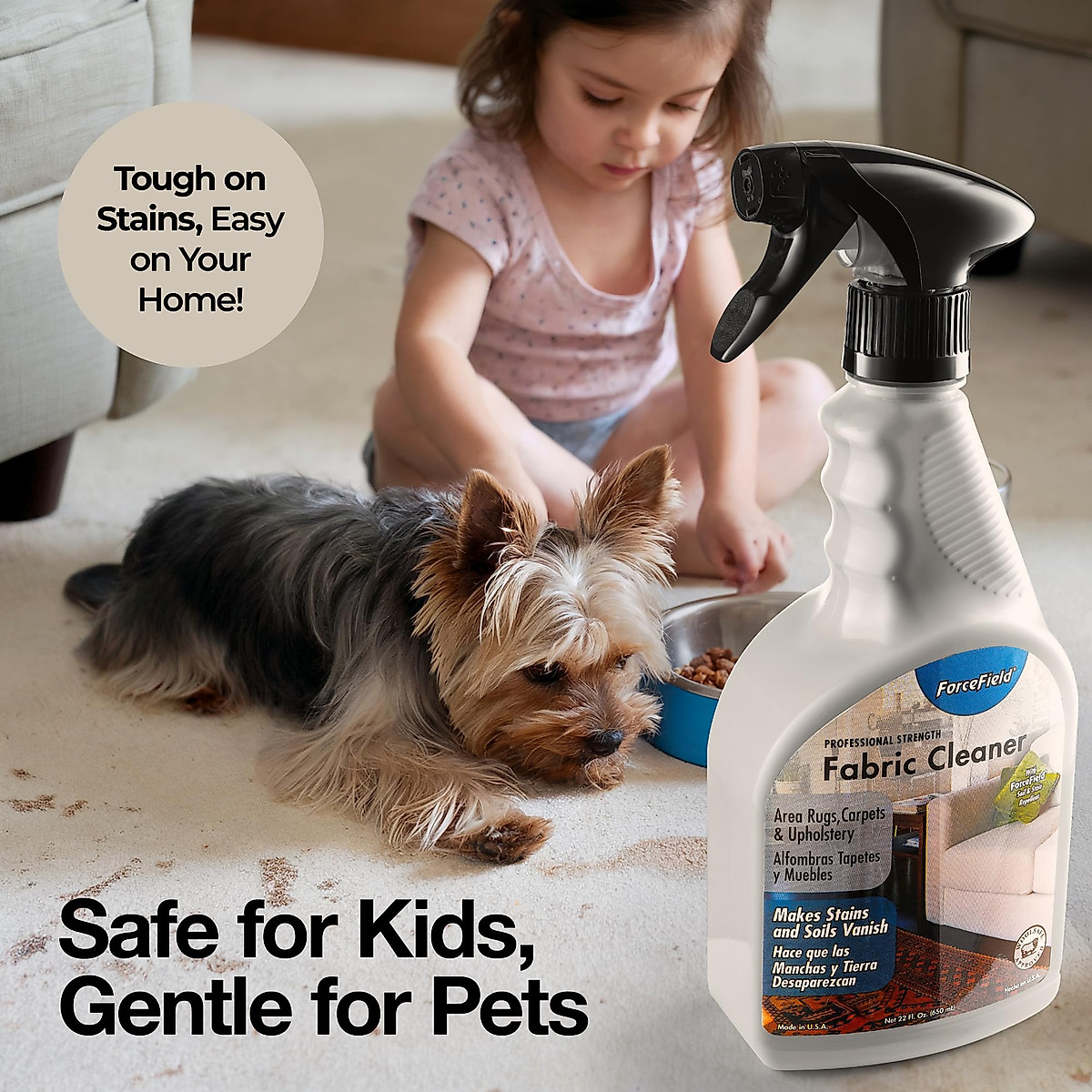 ForceField Fabric Cleaner - Professional Strength - Deeply Penetrates Water Safe Fabric & Fibers of Upholstery, Clothing, Rugs & Carpeting 22oz