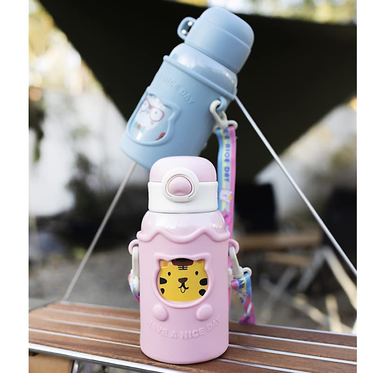 17 oz Kids Insulated Water Bottles with Sleeve - BPA Free Leakproof Sport stainless steel Motivational Water Bottle with Straw & Strap & Insulated Neoprene Holder Great Gift for Kids Women Men (Pink)